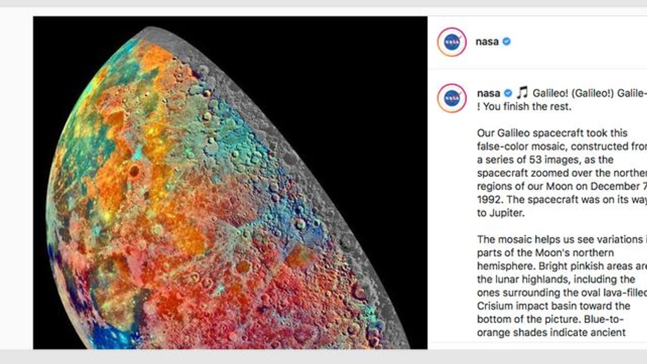 NASA shares 'false-color mosaic' of Moon captured by Galileo Probe ...