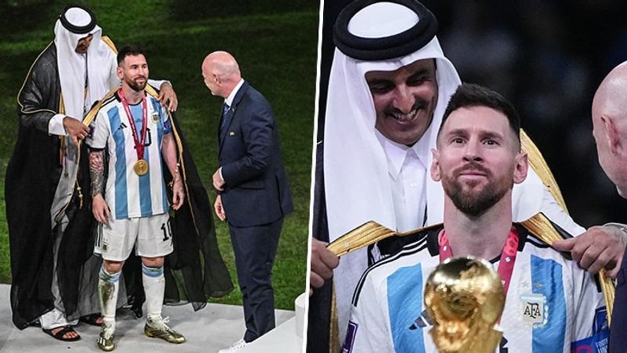 Did Emir of Qatar photo-bomb Messi's greatest moment by draping black ...