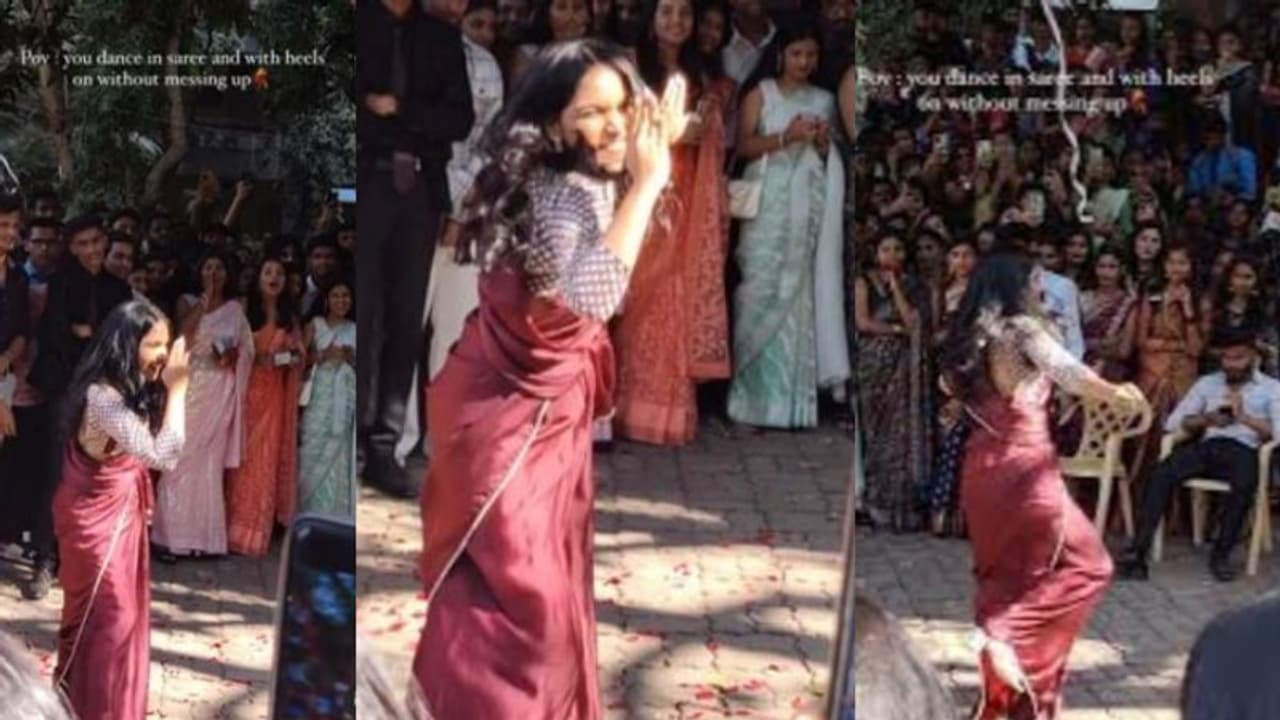 സാരിയും ഹൈഹീല്‍ ചെരിപ്പും ധരിച്ച് യുവതിയുടെ കിടിലന്‍ ഡാന്‍സ്; വൈറലായി ...