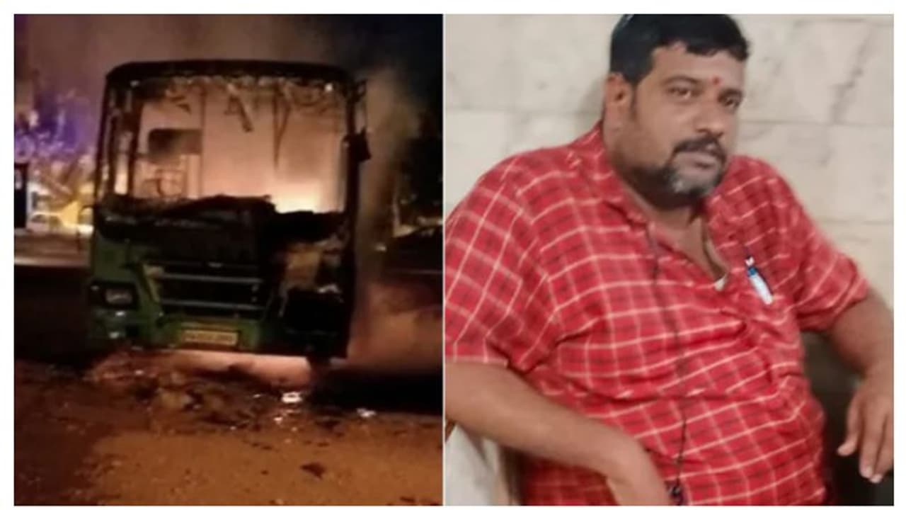പാർക്ക് ചെയ്ത സിറ്റി ബസ് കത്തി, ഉള്ളിൽ ഉറങ്ങിക്കിടന്ന കണ്ടക്ടർക്ക് ...