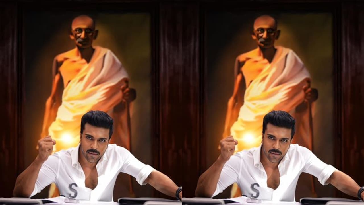 బ్యాక్ గ్రౌండ్ లో గాంధీతో రామ్ చరణ్ ఫెరోషియస్ లుక్! | Hero Ram Charan ...