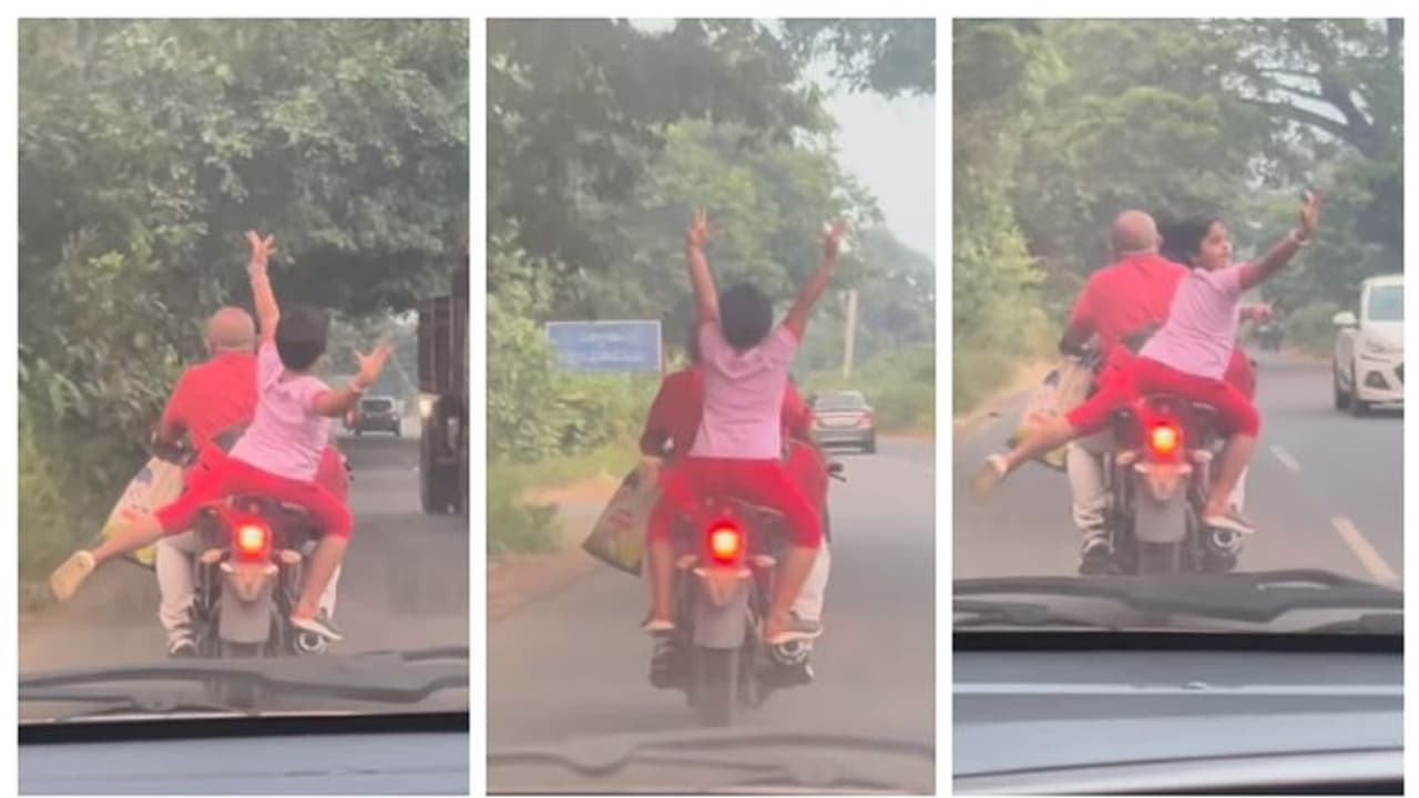 ഓടുന്ന ബൈക്കിലിരുന്ന് കുട്ടിയുടെ ഭരതനാട്യം പ്രാക്റ്റീസ് ! അലറിവിളിച്ച് ...