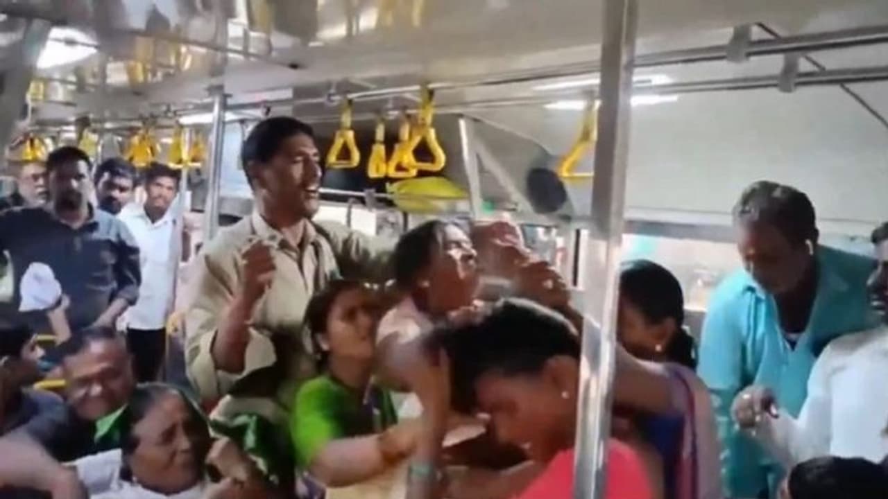 Fight again for a seat in the bus.. Women holding their hair and ...