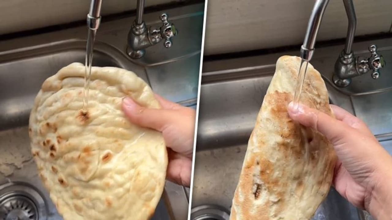 Bizarre! Woman washing left-over naan before heating it takes internet ...