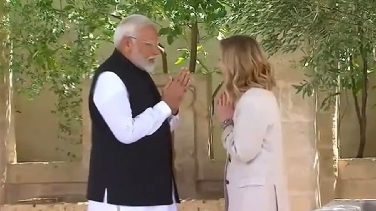 PM Modi meets Italian PM Giorgia Meloni at G7 Summit, greeted with ...
