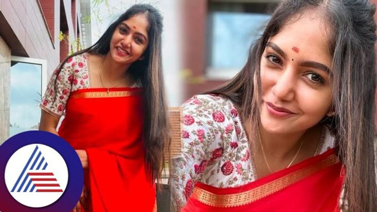 Geetha serial Bhavya gowda in red mysore silk saree ಗೀತಾ ಹಣೆಯಲ್ಲಿ ...
