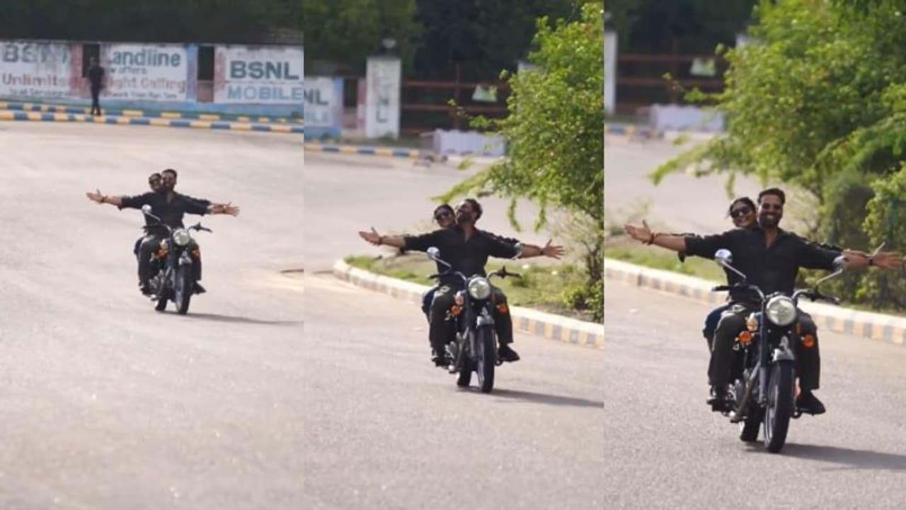 പിന്നില്‍ സംവിധായിക, കൈ വിട്ട് ബുള്ളറ്റ് ഓടിക്കുന്ന അക്ഷയ് കുമാര് ...