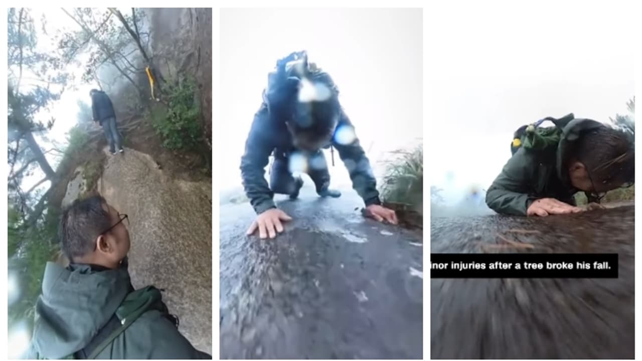 Visuals of a tourist slipping and falling into a steep gorge have gone ...
