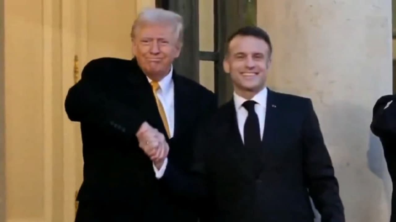 Viral video: Donald Trump greets Macron with intense 17-second ...
