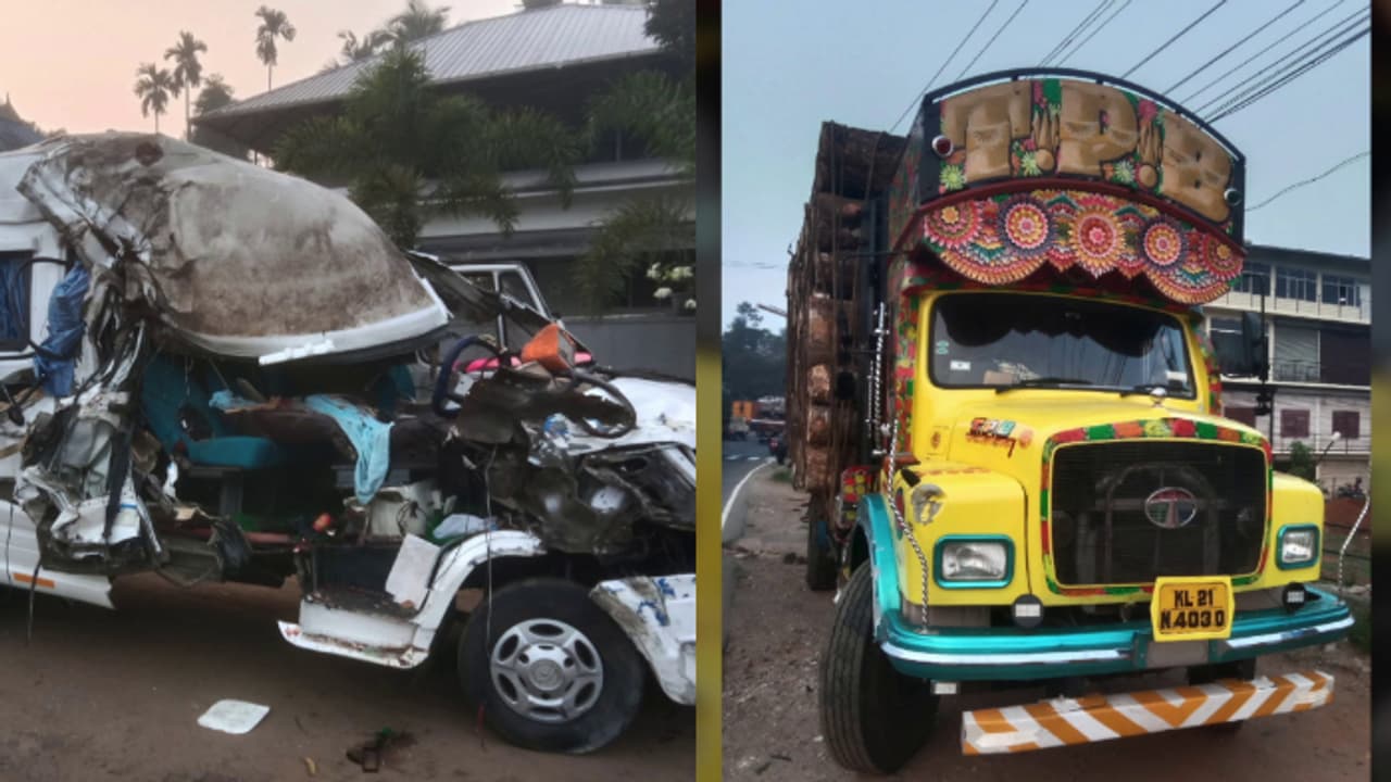 timber lorry and traveler accident in ernakulam angamaly traveler driver died|എറണാകുളത്ത് തടി ...