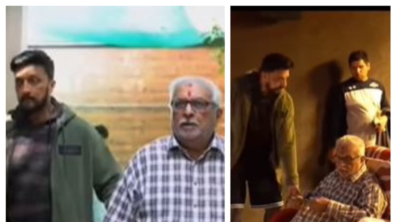 Kiccha Sudeep spotted with his father for his screening movie Max ...