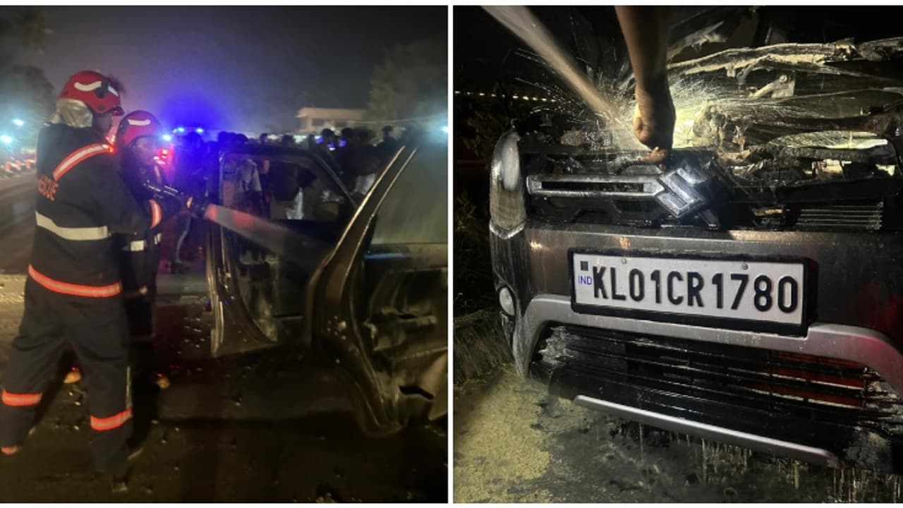 Car caught fire couple survived in Thiruvananthapuram ദമ്പതിമാ ...