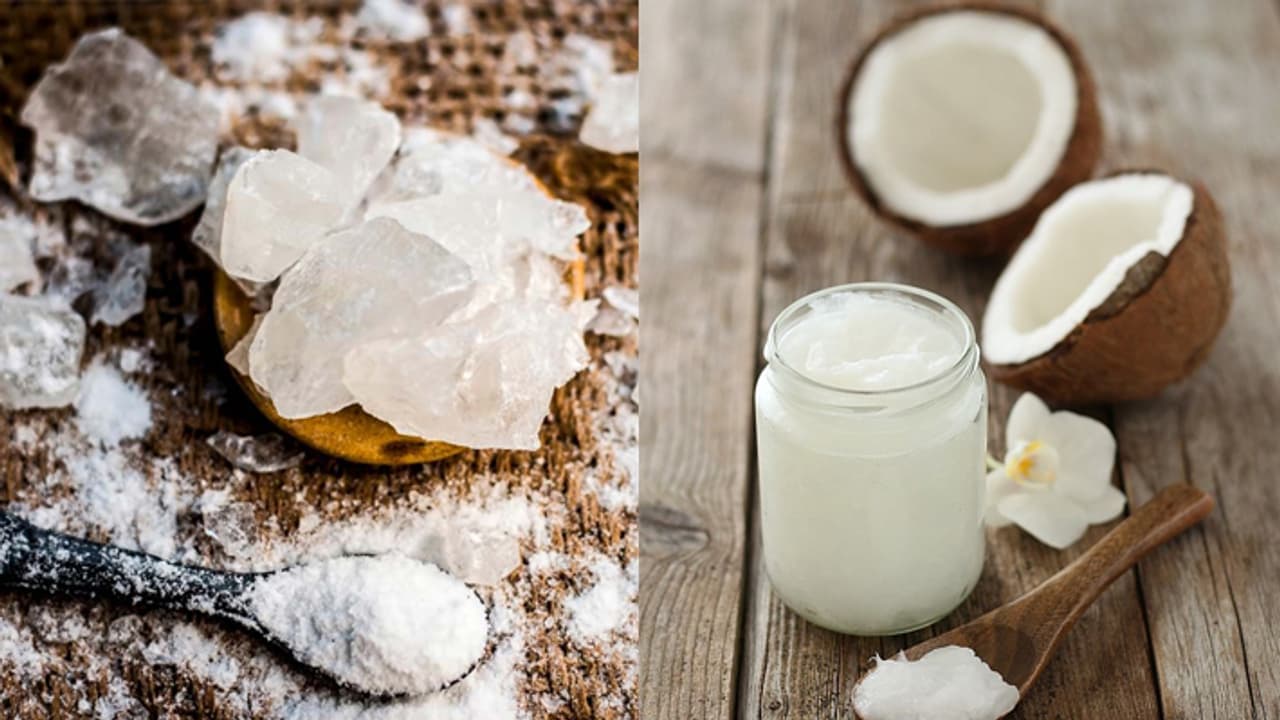 Benefits of alum and coconut oil on face, चमकती त्वचा का राज़: फिटकरी ...