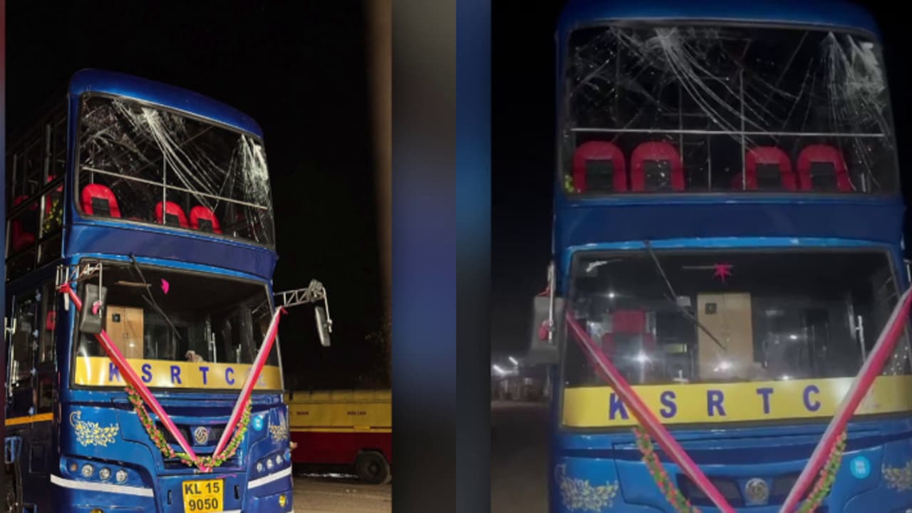 munnar sight seeing ksrtc royal view double decker bus front glass broken KSRTC officials blame ...