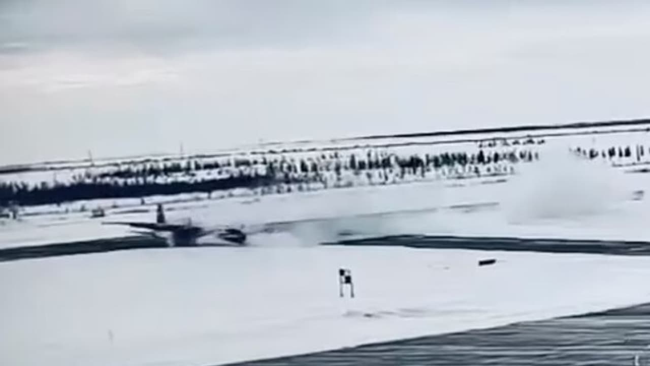 Cargo plane skids off runway in Russia after landing gear collapse, all ...