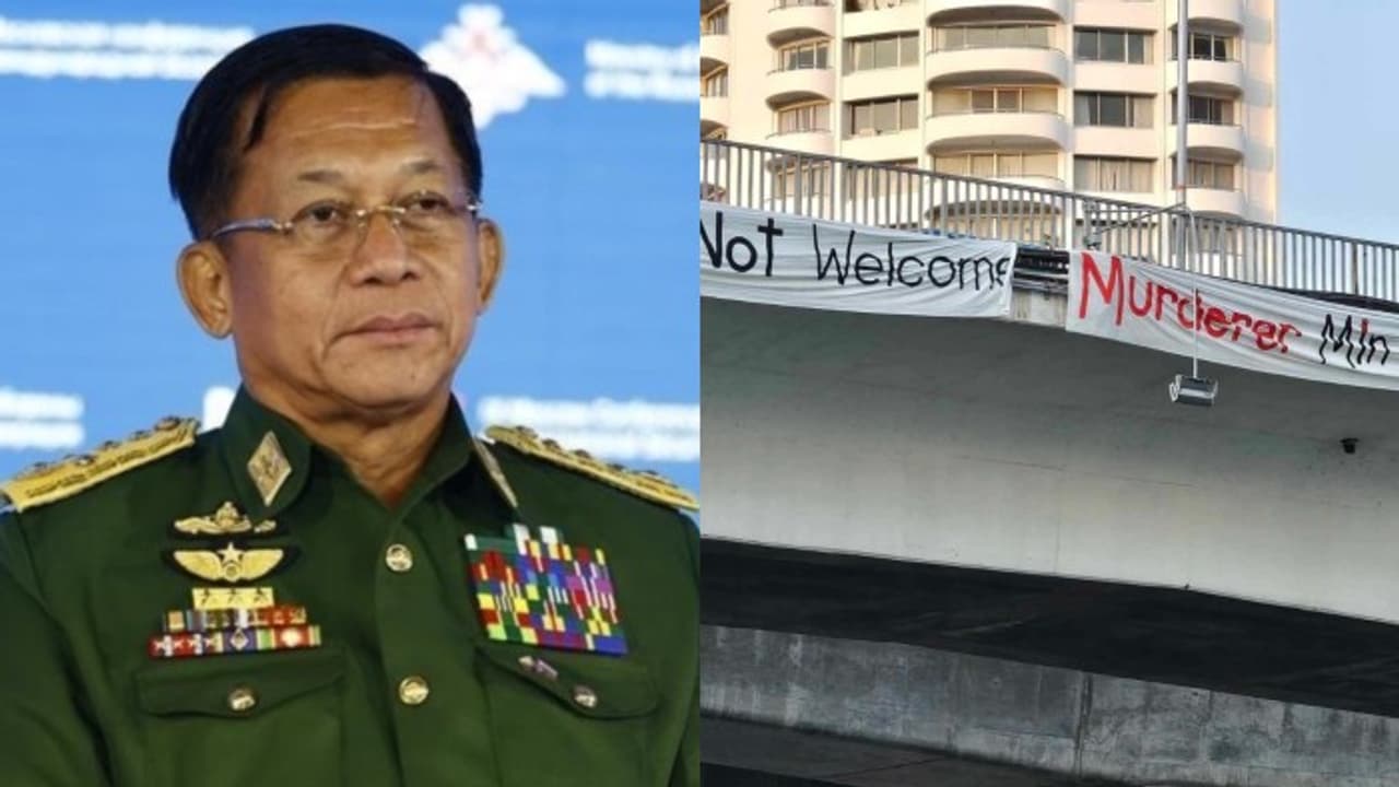 'Murderer not welcome!' Myanmar junta leader faces Bangkok protests as ...
