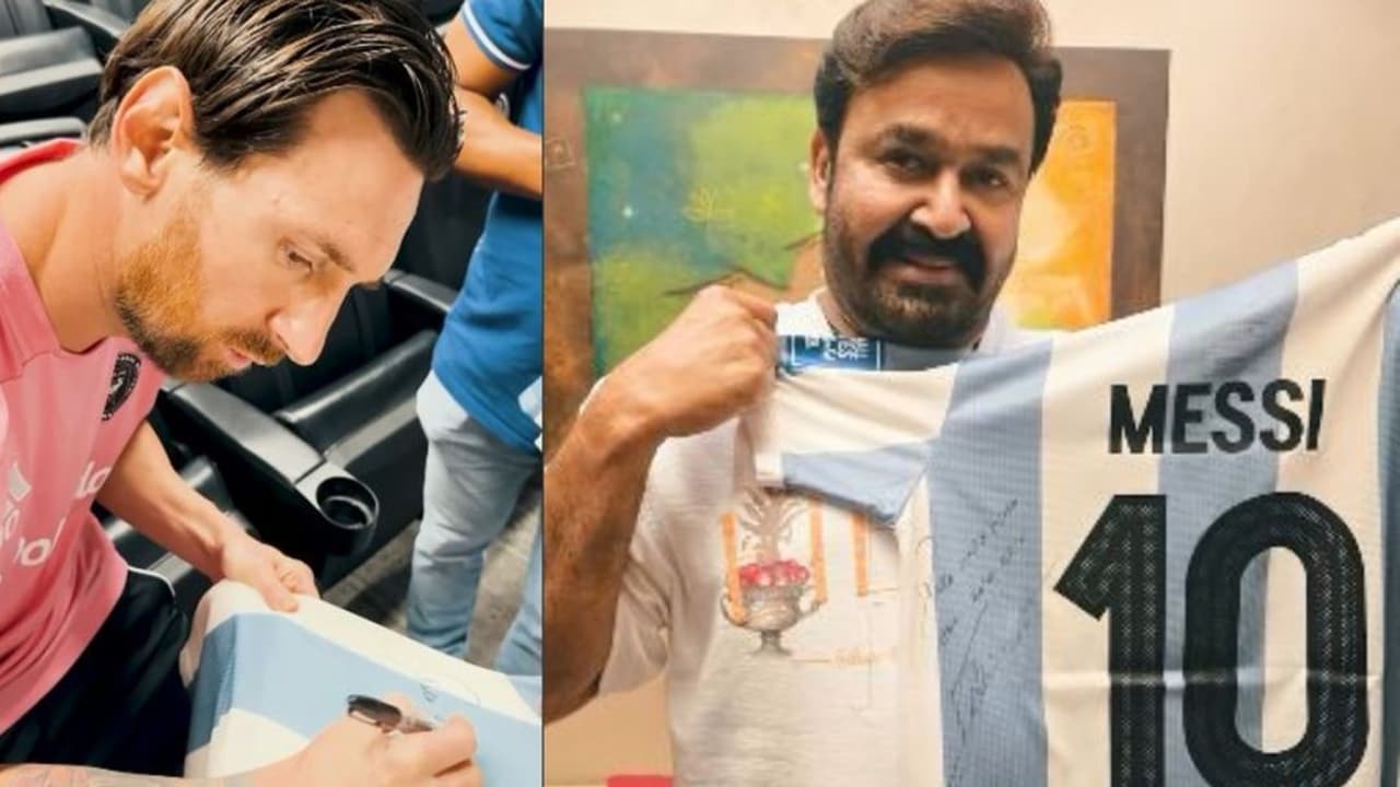 "To Lalettan": Mohanlal turns a fan as he receives signed jersey from ...