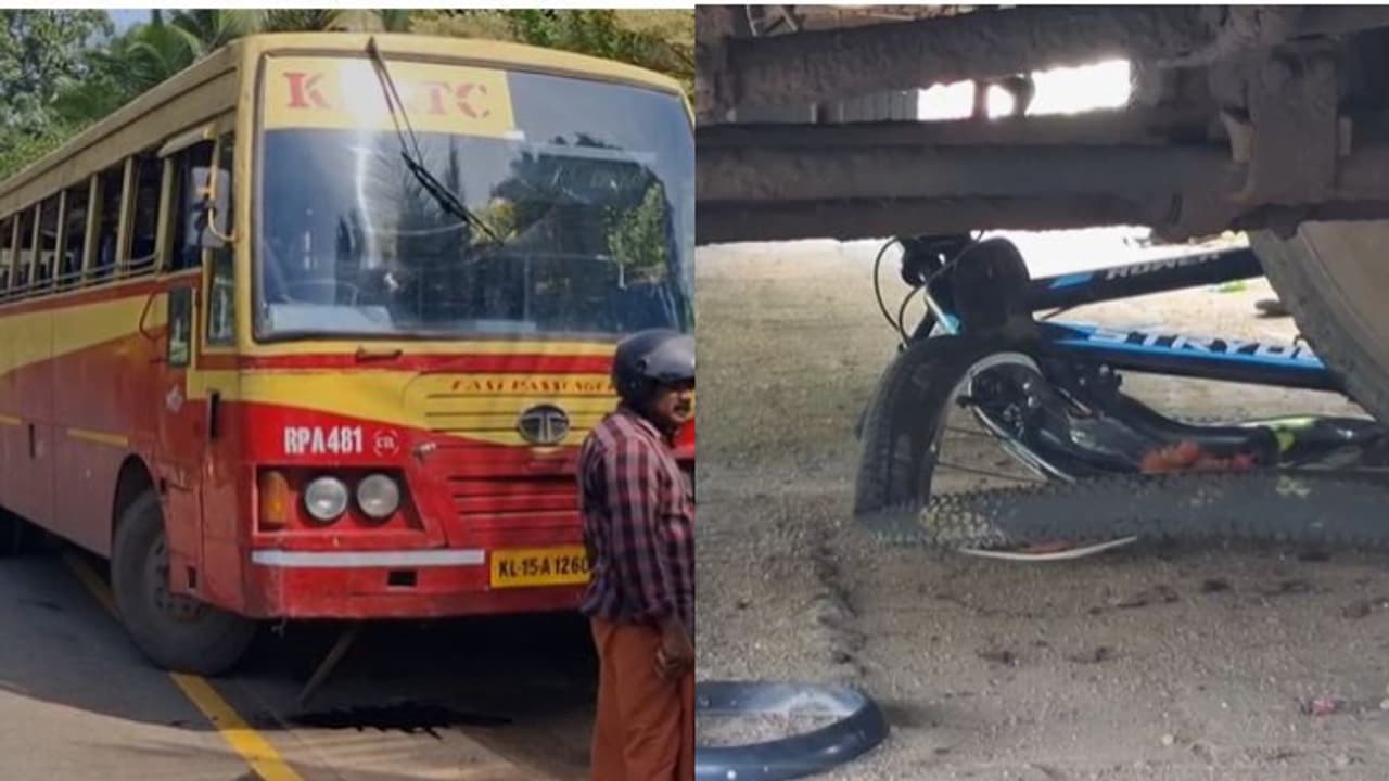ksrtc bus crashes into cycle, three students injured: ഓടിക്കൊണ്ടിരിക്കെ ...