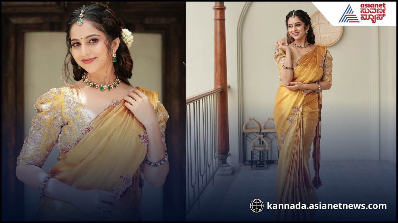 Niveditha Gowda's Golden Moment: Actress Slays in Stunning Saree ...