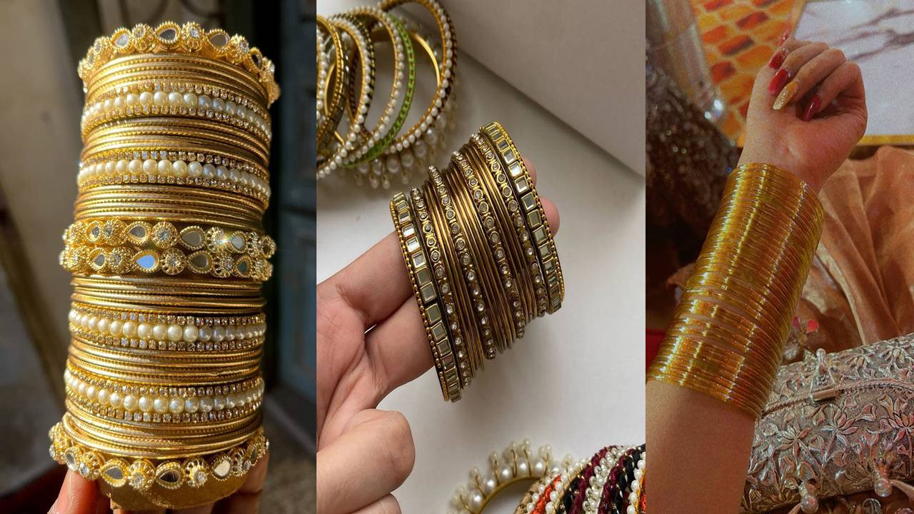 Golden Chudi Designs: ग्रीन साड़ी संग पहनें गोल्डन चूड़ियां ...