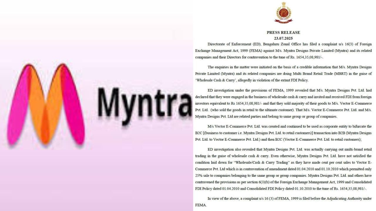 ED files Fema case against Myntra: ₹1654 ಕೋಟಿ ಎಫ್‌ಡಿಐ ಉಲ್ಲಂಘನೆ ...