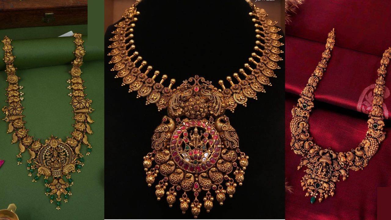 ग्रीन साड़ी हो या ट्रेडिशनल लुक, इन लेटेस्ट टेंपल नेकलेस डिजाइनों से ...