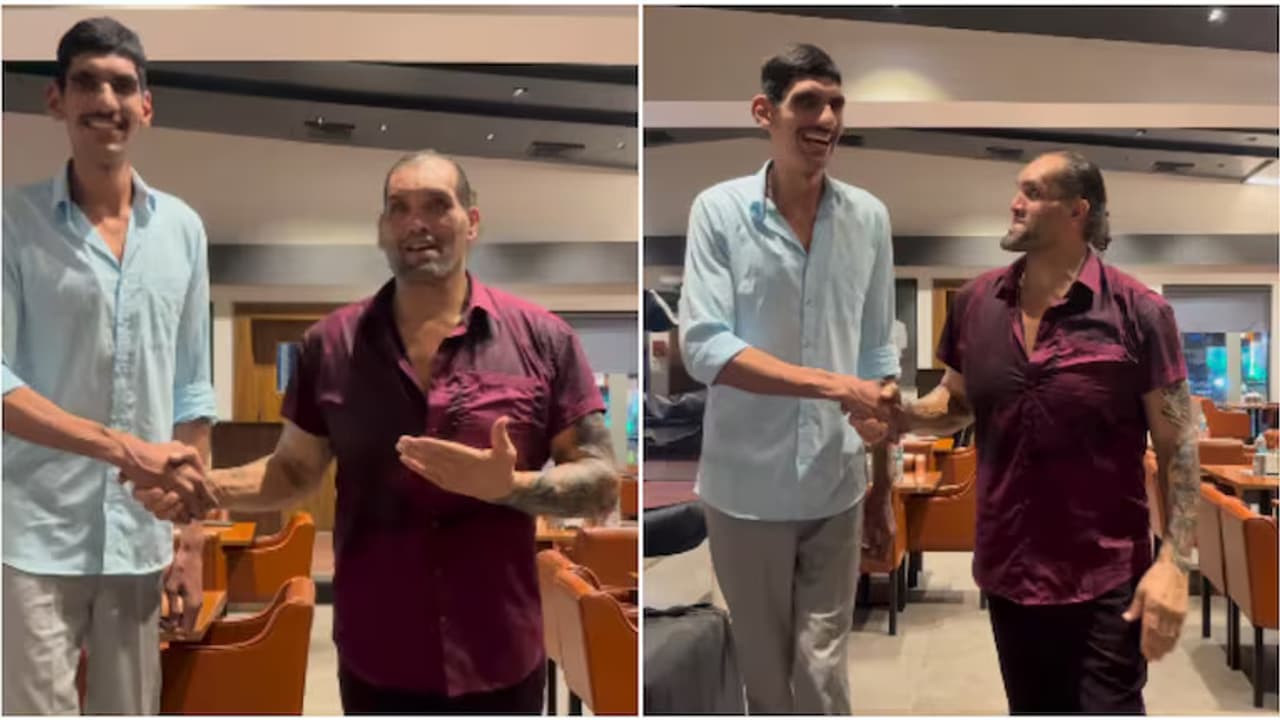 Great Khali Meets 8’2” Teen Karan Singh Who Towers Over Him and Dreams ...