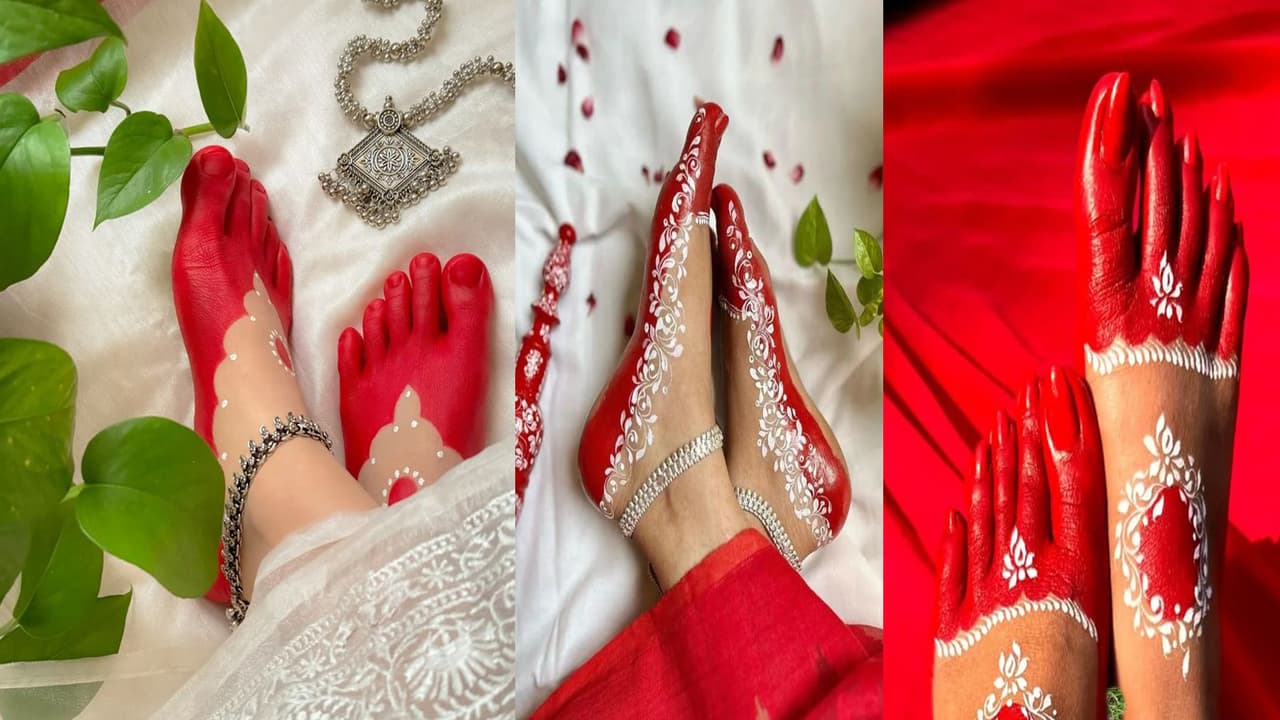 Bengali Alta Designs: सिंपल नहीं, नवमी को लगाएं बंगाली स्टाइल आलता ...