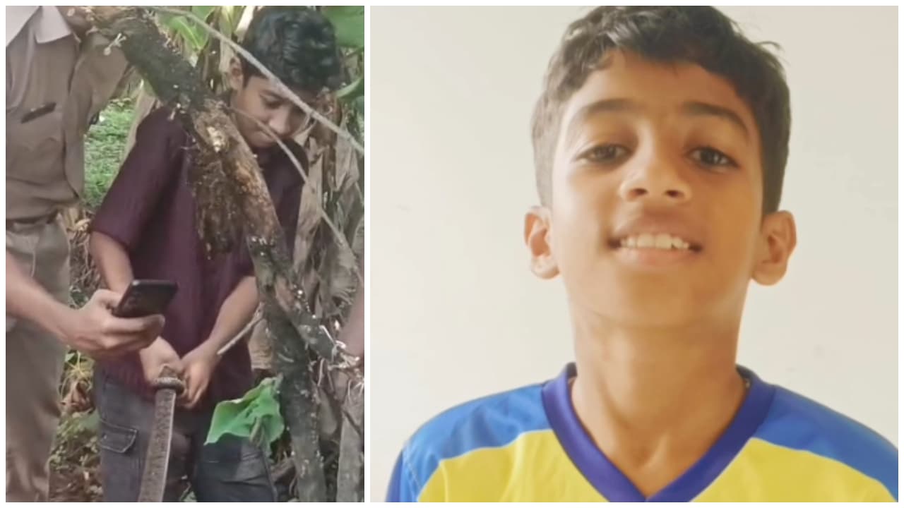 ഫയർഫോഴ്സിനൊപ്പം ഏഴാം ക്ലാസുകാരൻ റിഹാനും ചേർന്ന് ചേരയെ വല മുറിച്ച് ...