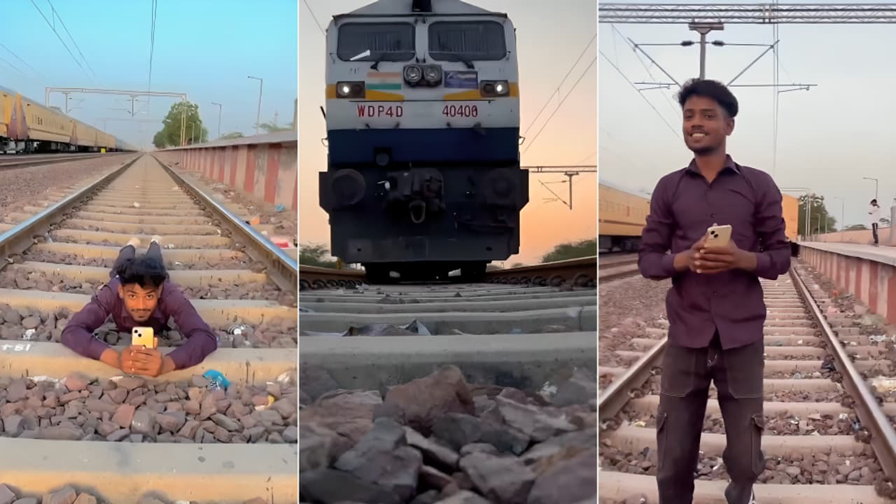 Viral Video Shows Dangerous Stunt: Man Lies on Railway Track as Train ...
