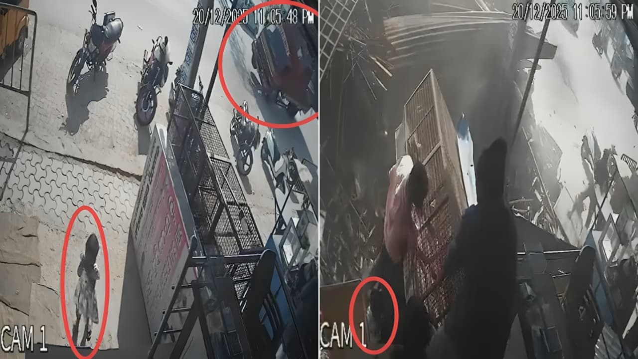 Viral CCTV Video Captures Narrow Escape as Lorry Overturns in Telangana ...