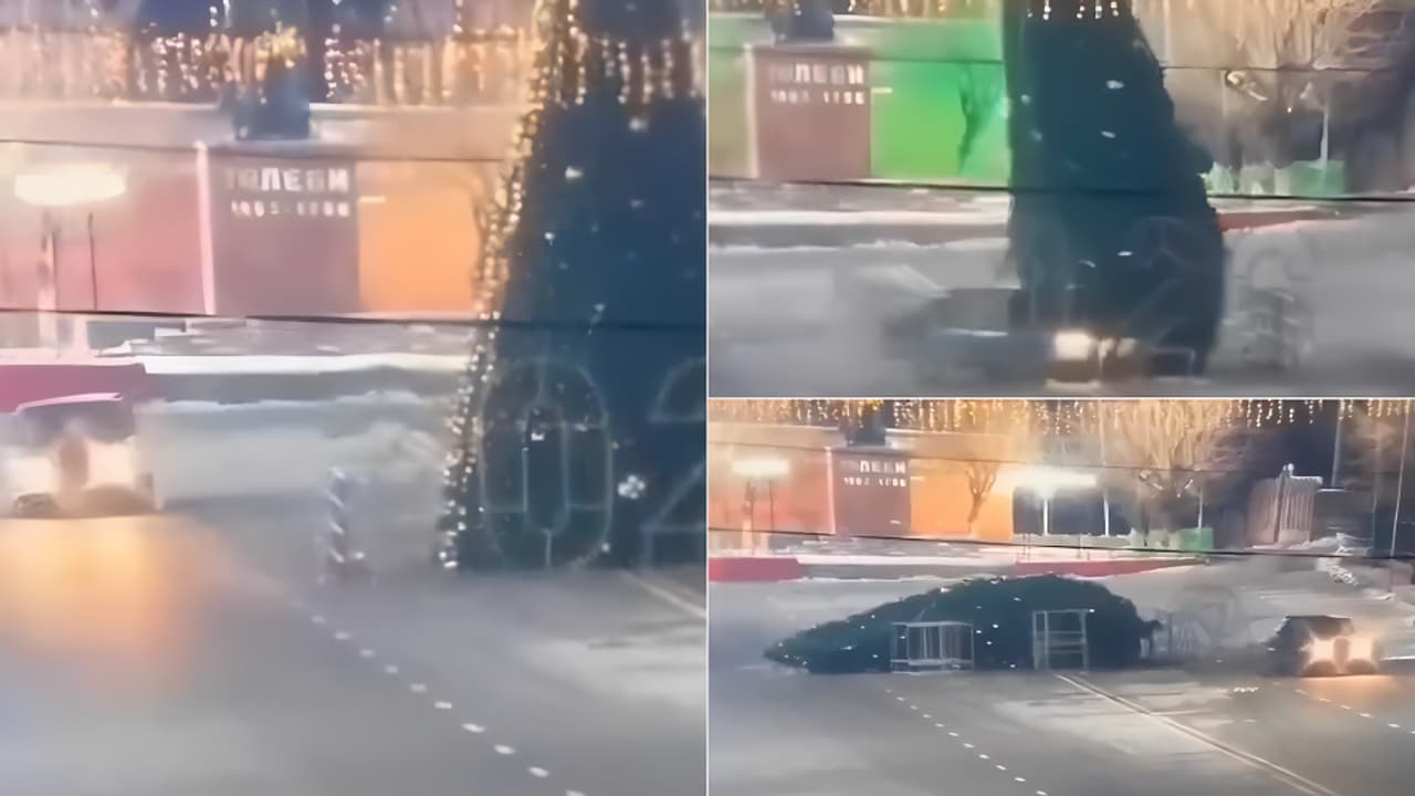 Drifting Car Crashes Into Festive Tree at Kazakhstan City Square, Viral ...