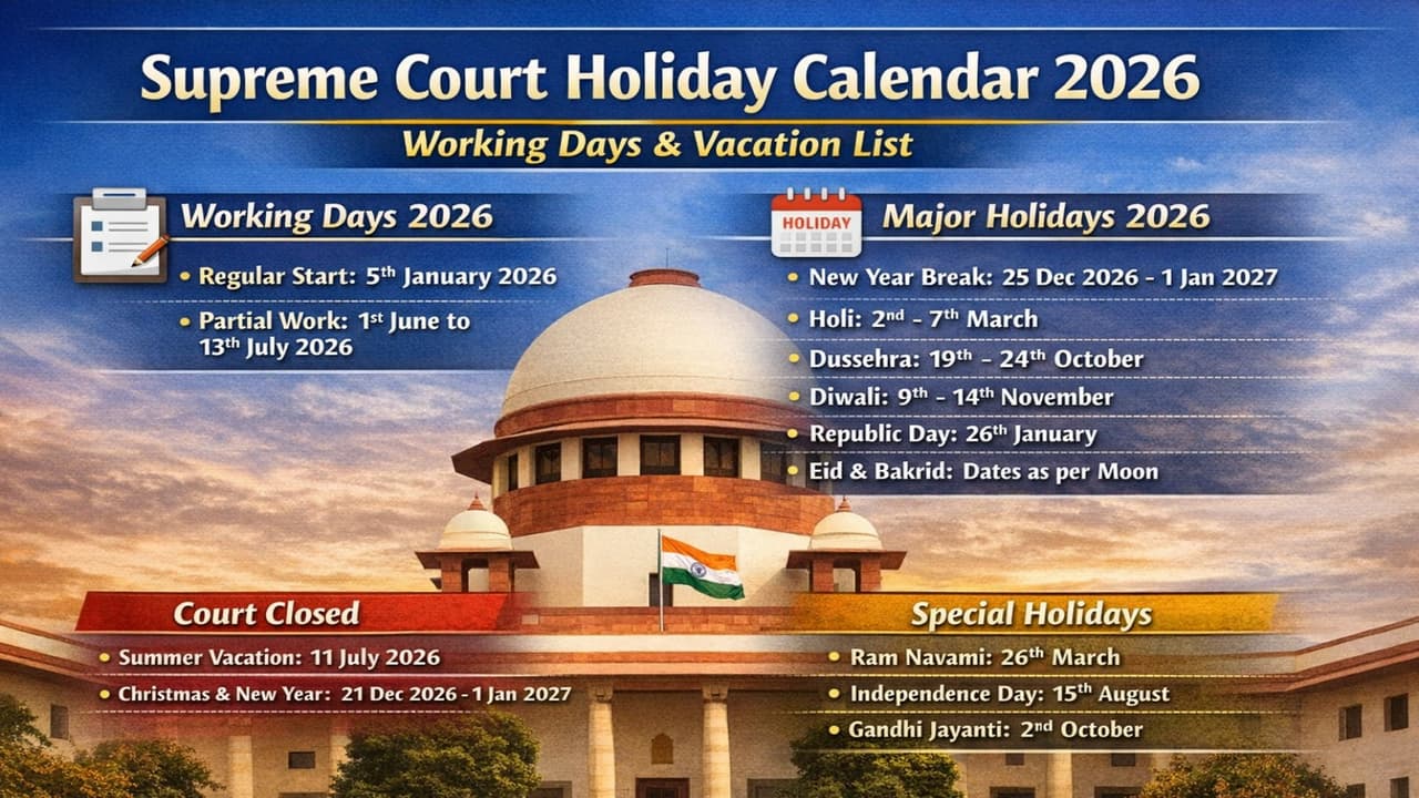 Supreme Court Holiday Calendar 2026: कब खुलेगा सुप्रीम कोर्ट, कब रहेगी ...