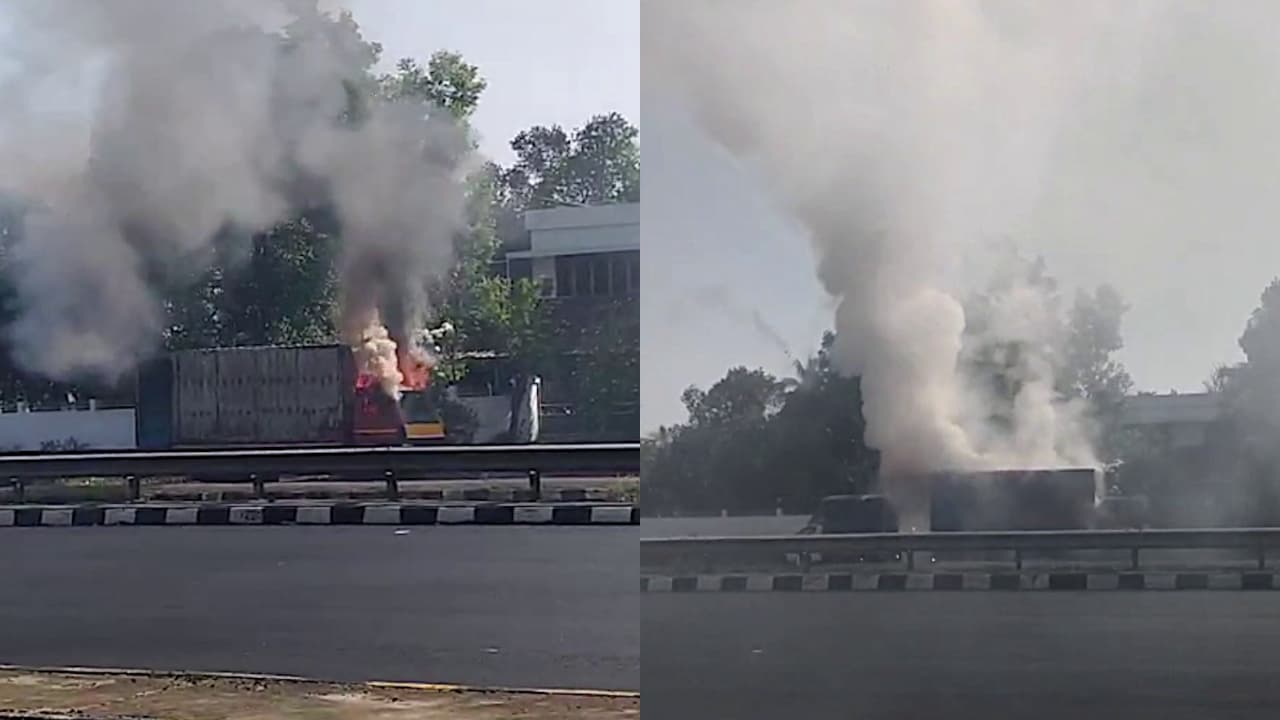 തൃശ്ശൂരിൽ പാഴ്സലിലെ പടക്കം പൊട്ടിത്തെറിച്ച് ലോറി കത്തിയമർന്നു Lorry ...