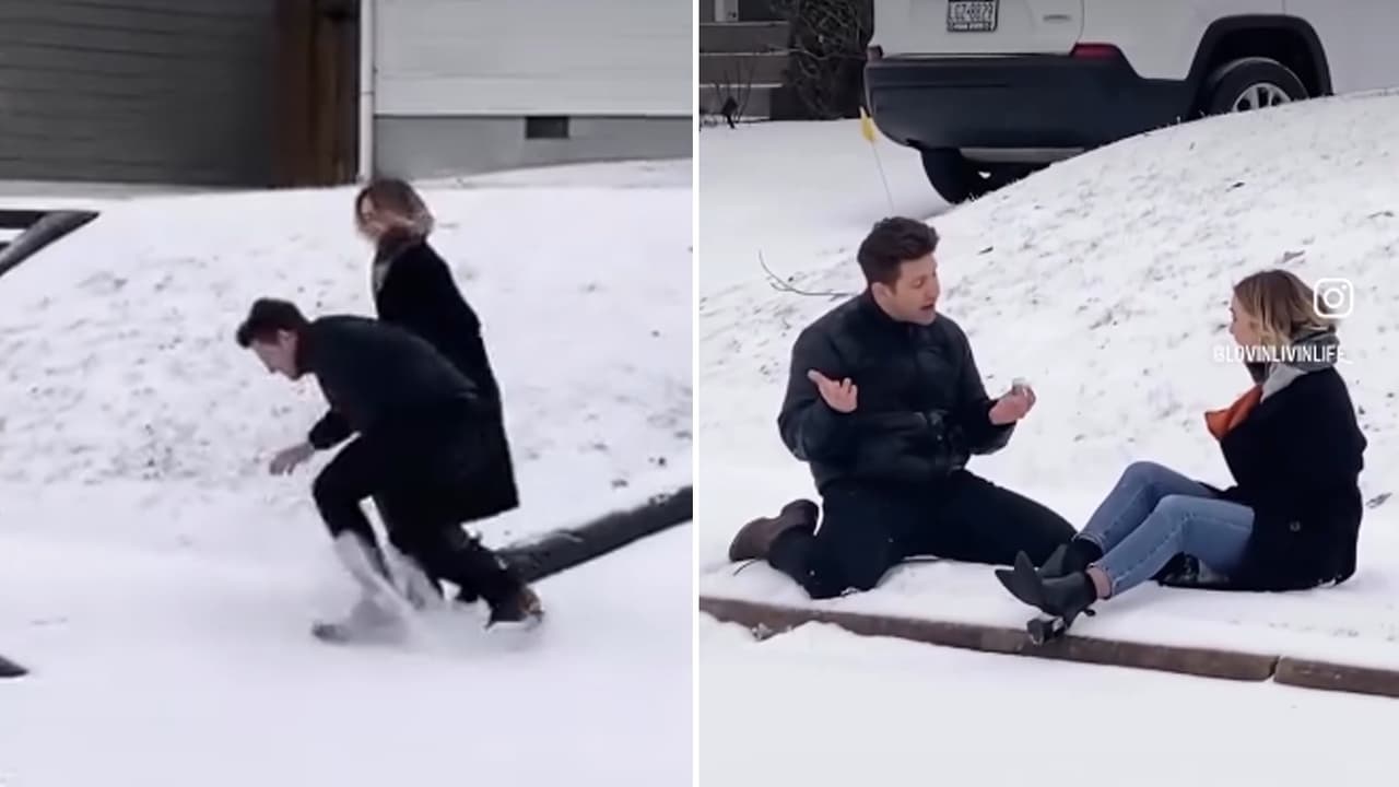 Viral Video Shows Man Slipping Again and Again While Trying to Propose ...