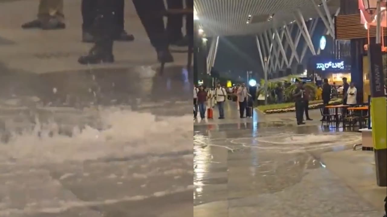 Bengaluru Airport Turns ‘Mini Waterfall’ Amid Heavy Rain, Flights ...