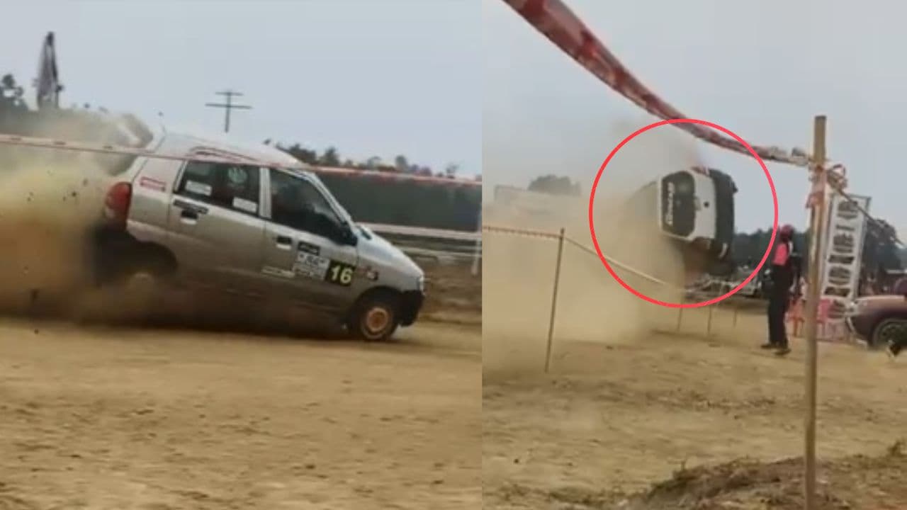 ಮೂಡಿಗೆರೆ ಡರ್ಟ್ ಟ್ರ್ಯಾಕ್ ರೇಸ್‌ನಲ್ಲಿ ಭೀಕರ ಅಪಘಾತ: 3 ಬಾರಿ ಪಲ್ಟಿಯಾದ ಕಾರು ...