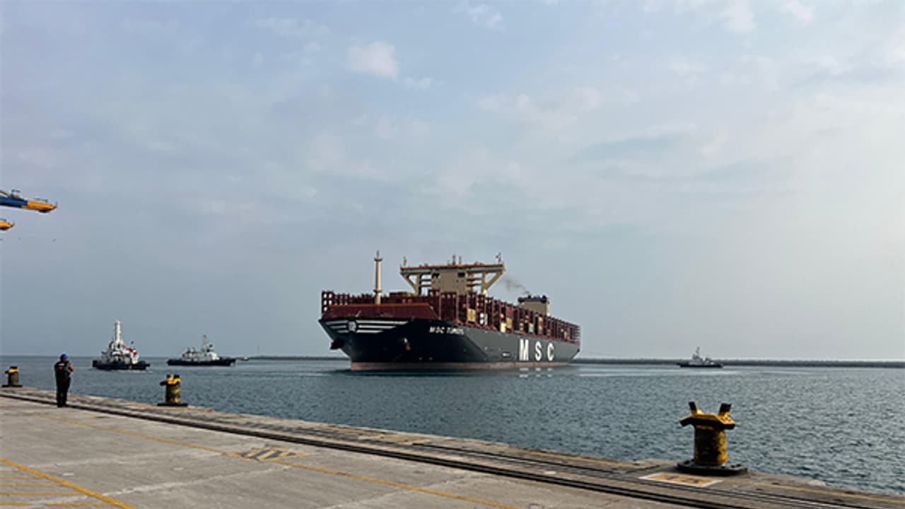 World’s largest container ship MSC Turkiye docks at Vizhinjam port ...