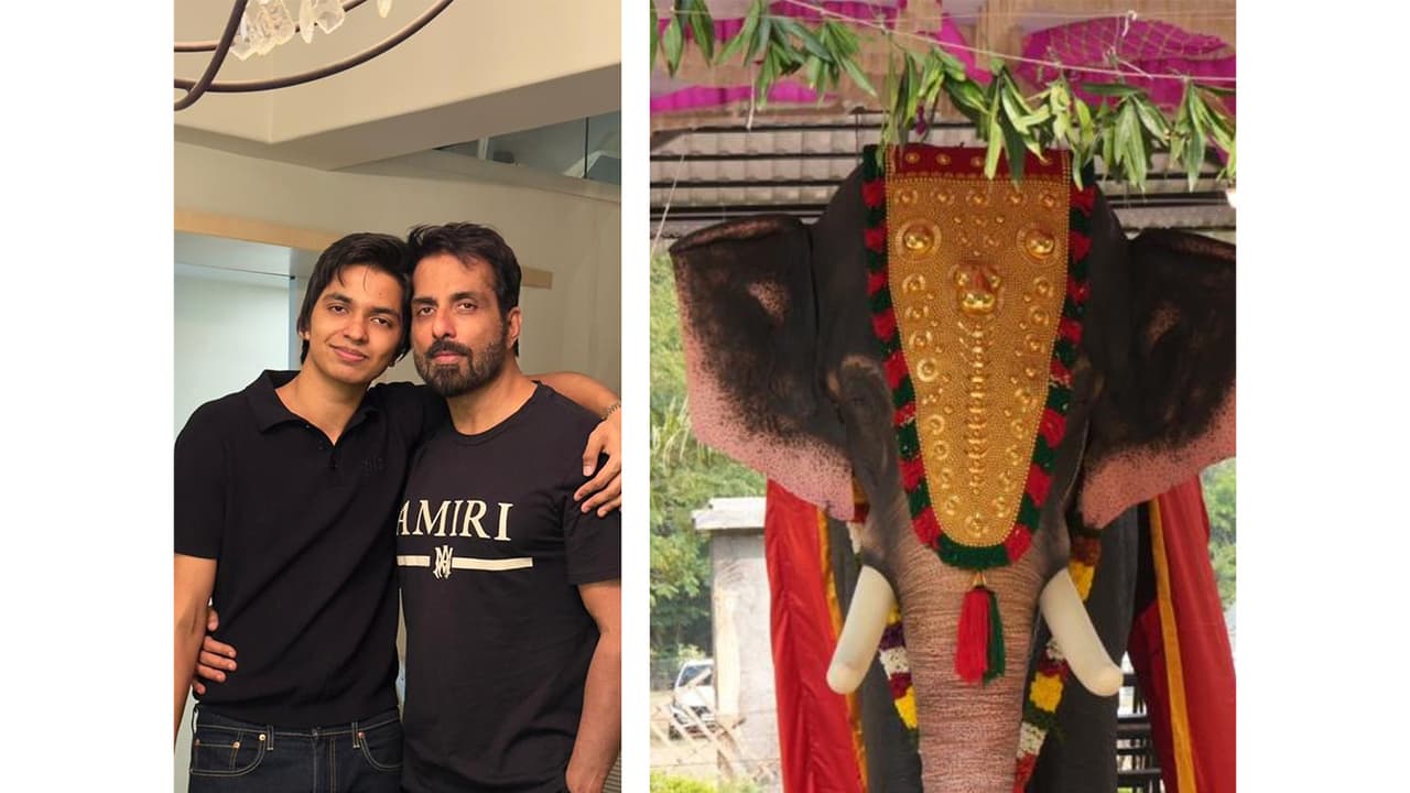 Sonu Sood, son Ayaan gift mechanical elephant 'Airavatham' to temple ...