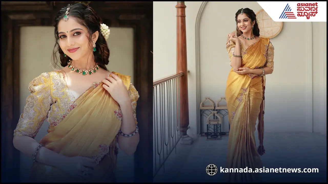 Niveditha Gowda's Golden Moment: Actress Slays in Stunning Saree | ಸೀರೆಯುಟ್ಟು ಬಂದ ನಿವೇದಿತಾ…ಇದು ...