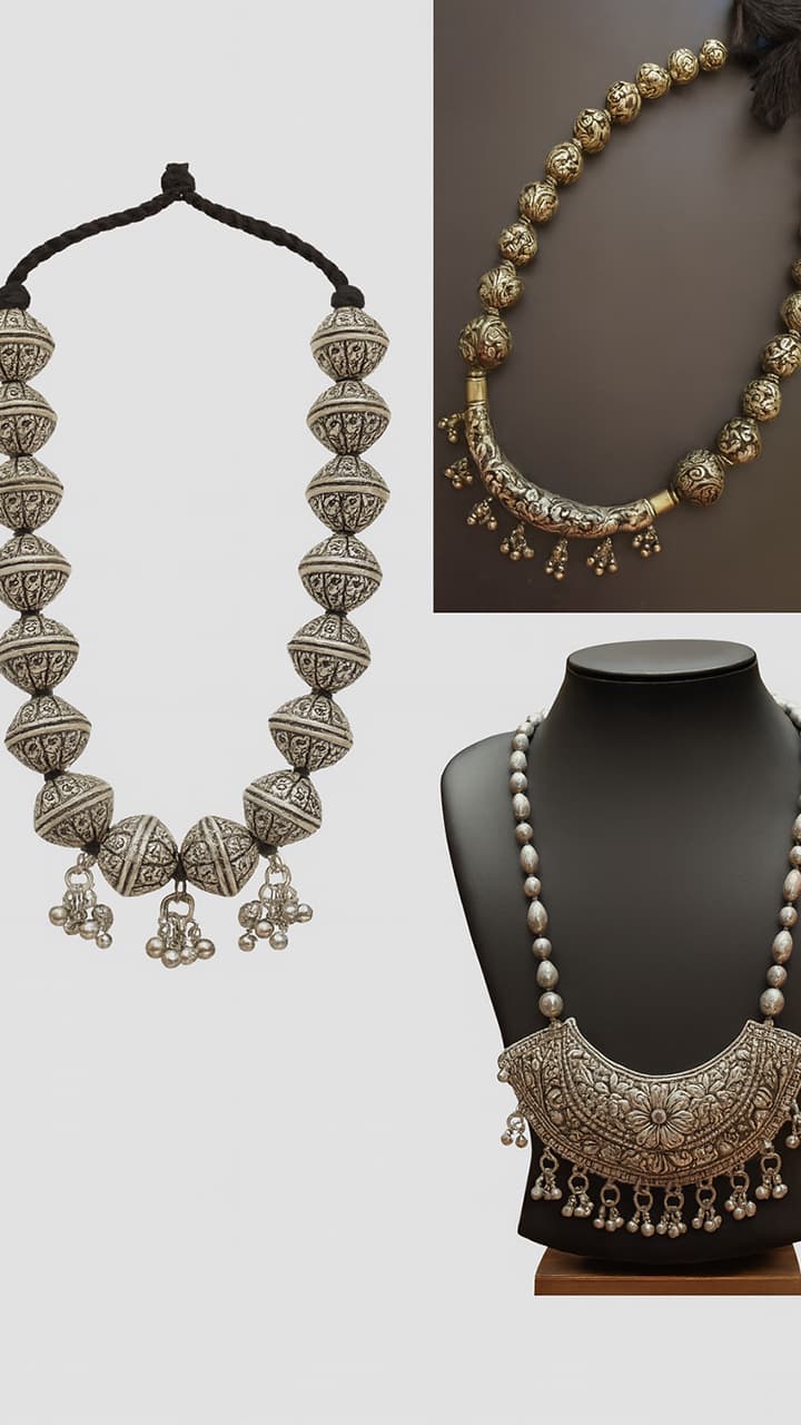 चांदी भी देगी ट्रेंडी Vibe, Oxidized silver में पहनें 8 क्लासी मटर माला ...